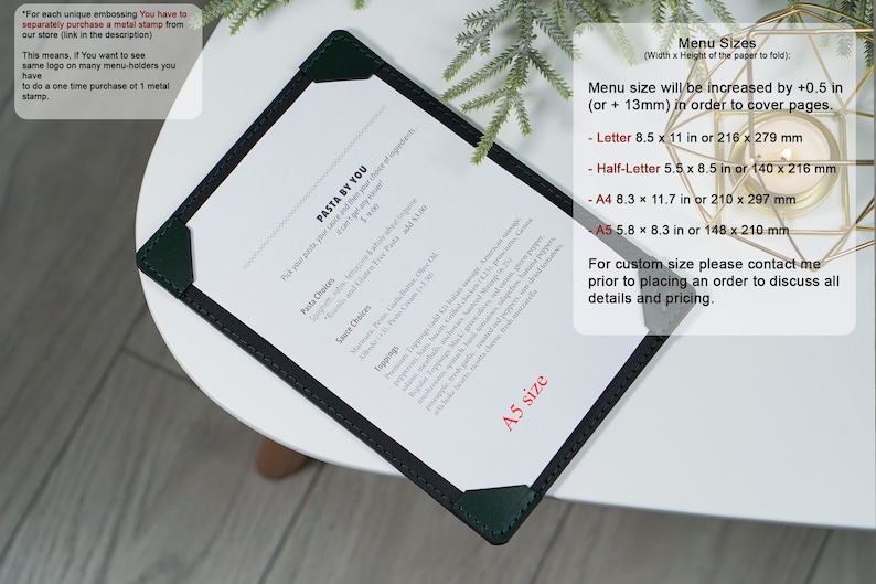 Custom Leather Menu Holder: A5/A4 Restaurant Menu Cover - Etsy Ireland