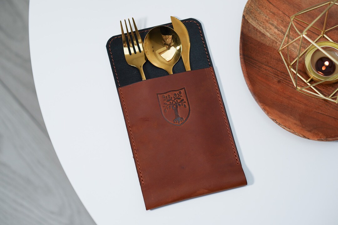 Leather Cutlery Pouch, Personalized Cutlery Holder, Spoon Fork Knife ...