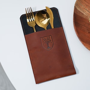 Leather Cutlery Pouch, Personalized Cutlery Holder, Spoon Fork Knife ...