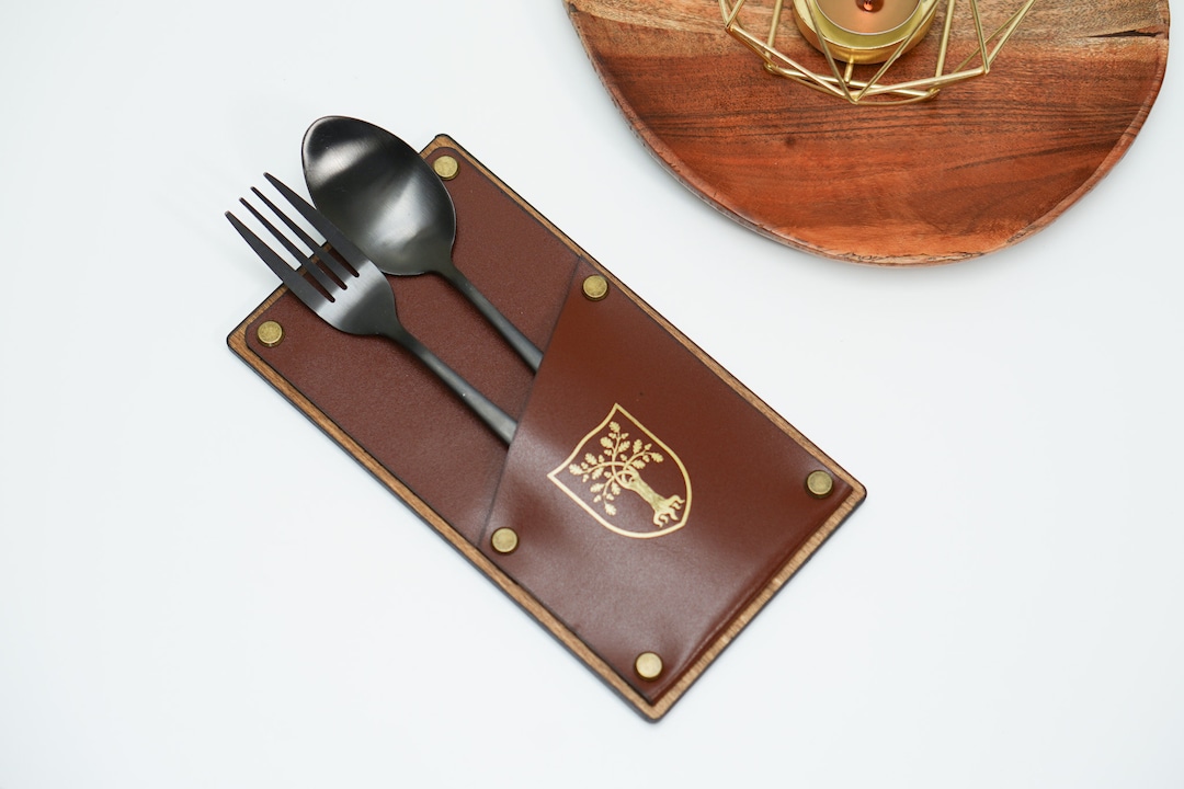 Leather Cutlery Pouch, Personalized Cutlery Holder, Spoon Fork Knife ...