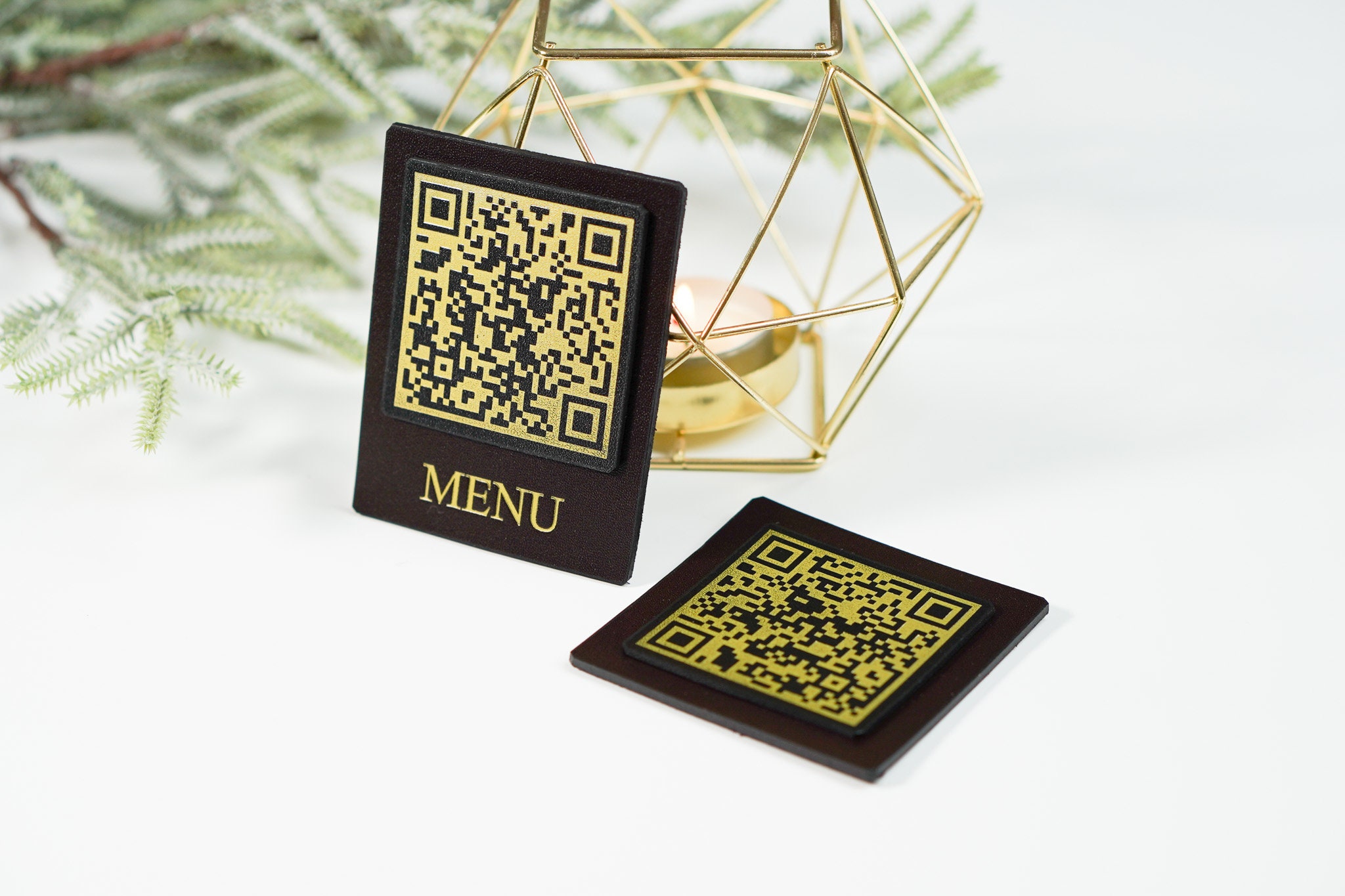 Leather QR Code Menu Sign: Restaurant Cafe Anticovid Menu - Etsy