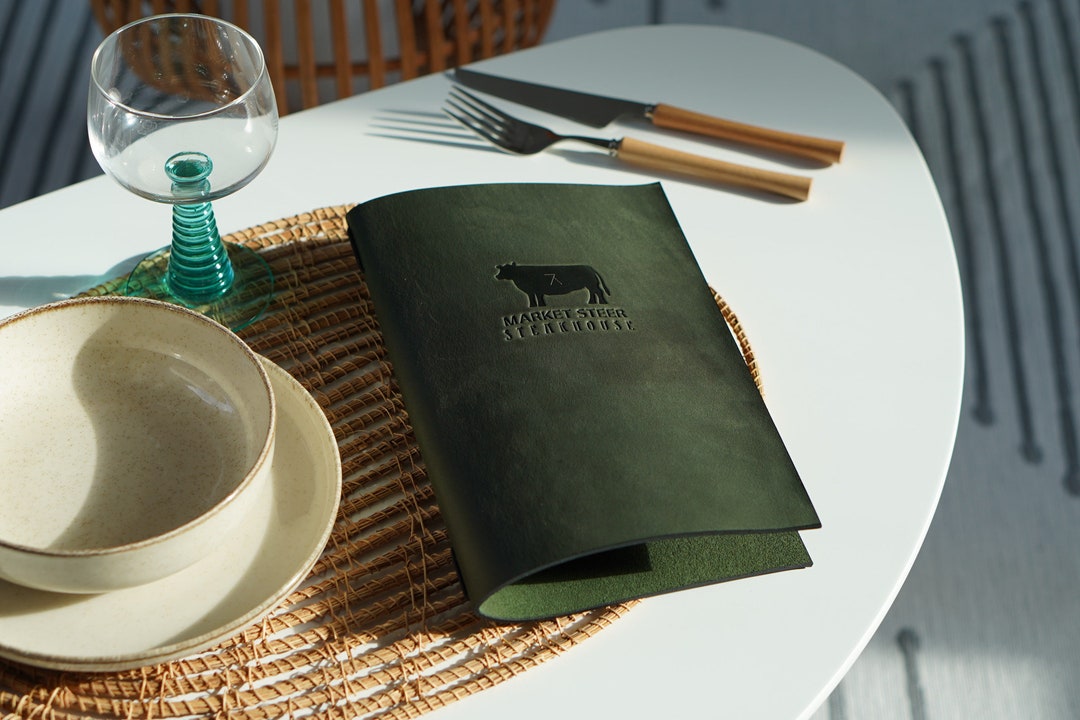 Custom Leather Menu Cover: A5/US Half-letter Binder, Embossed Logo - Etsy
