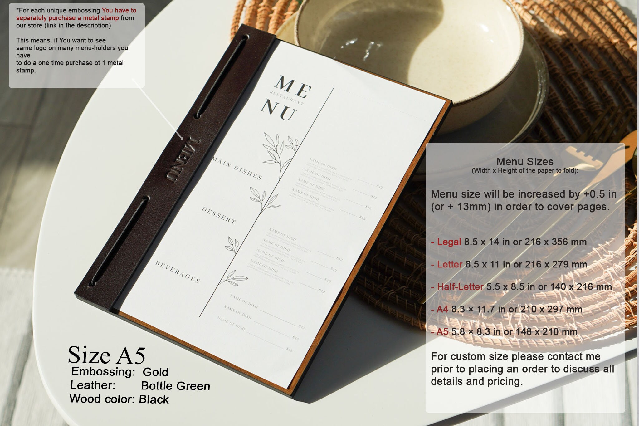 A5 Size Menu Wooden Menu Leather Menu Cover Custom Menu - Etsy UK