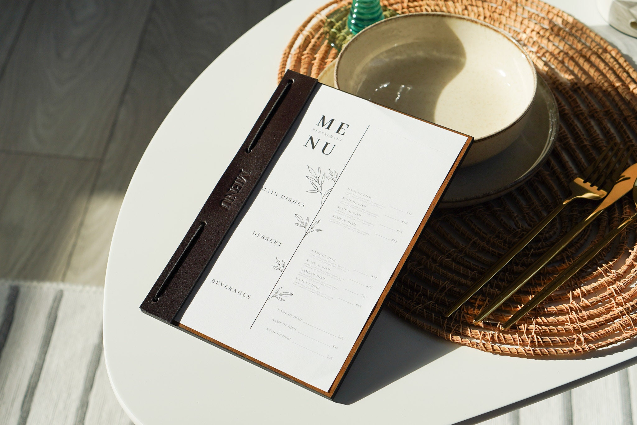 A5 Leather Menu Cover: Wooden Restaurant Menu Holder, Custom Logo - Etsy