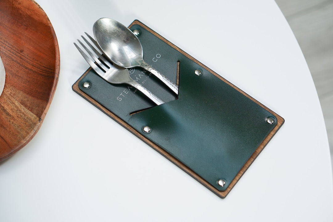 Leather Cutlery Pouch, Personalized Cutlery Holder, Spoon Fork Knife ...