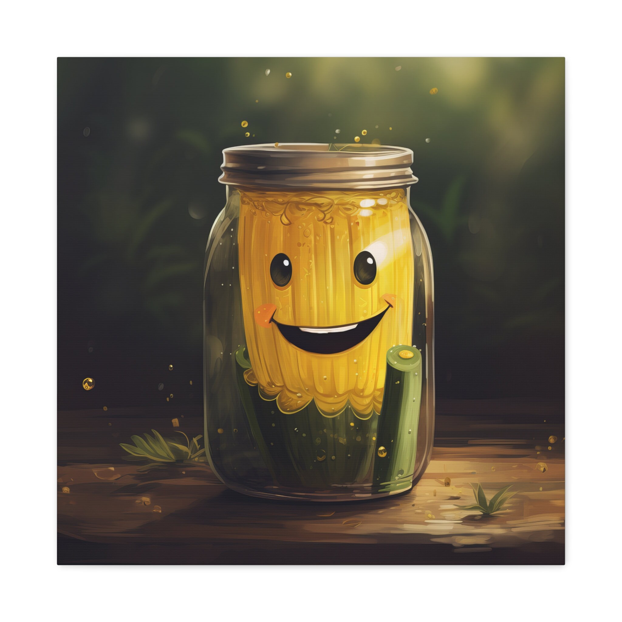 Smiling Pickle in a Jar, Wall Art, Happy Pickle Wall Art, Canvas Print ...