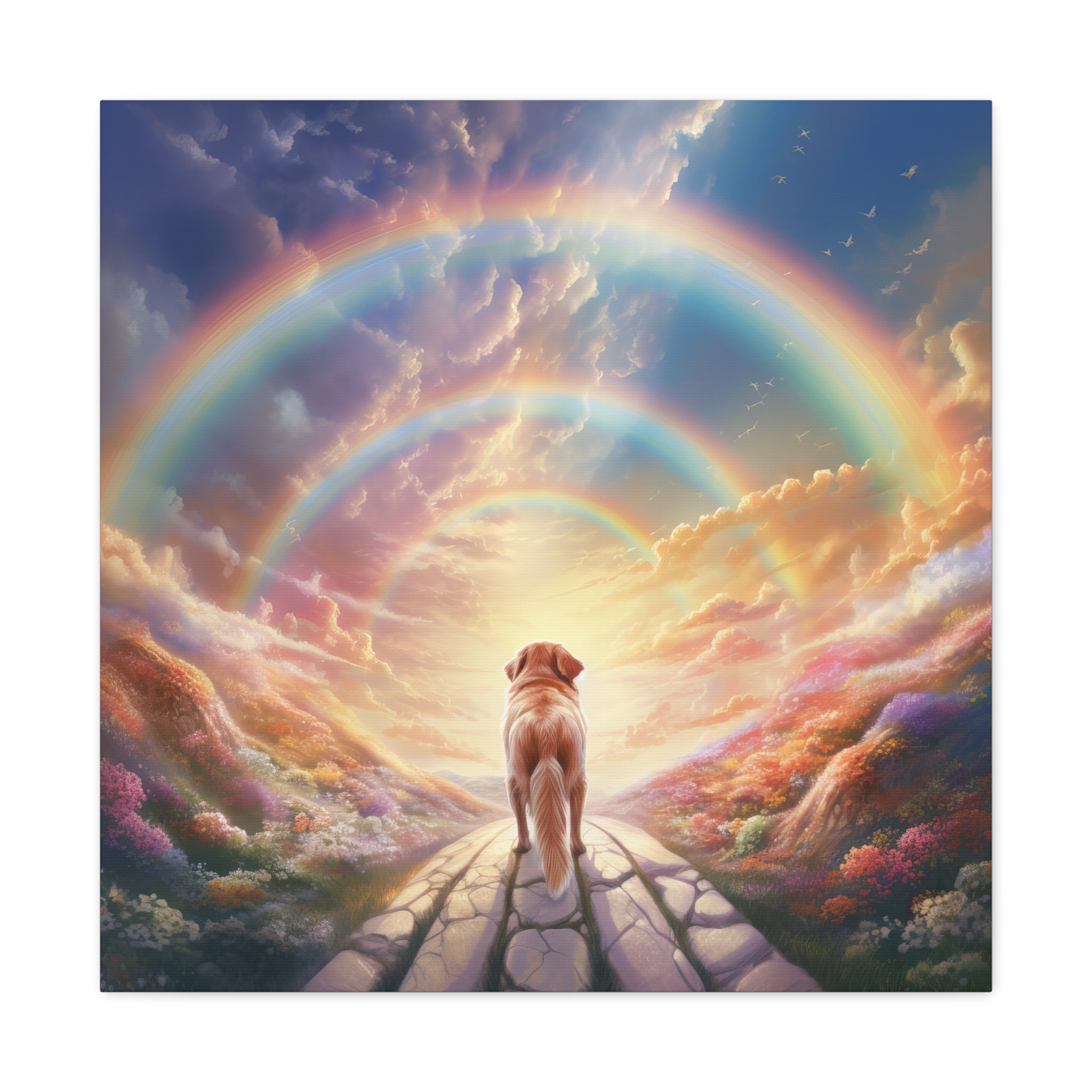Dog Walking Into Heaven, Rainbow Bridge, Golden Retriever, Loss of Pet ...