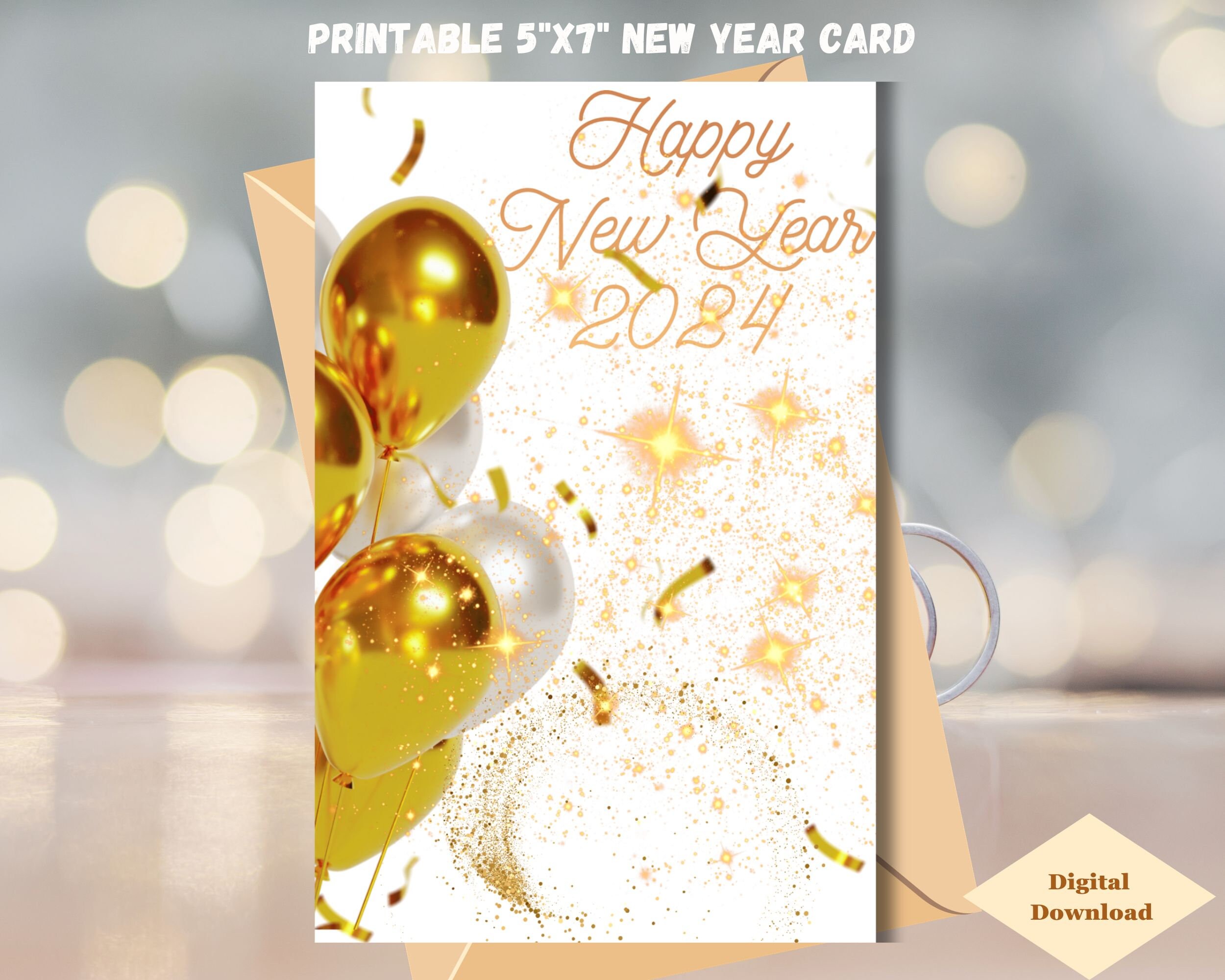 New Years Card 2024, Clean New Years Card, New Year 2024, Greetings ...
