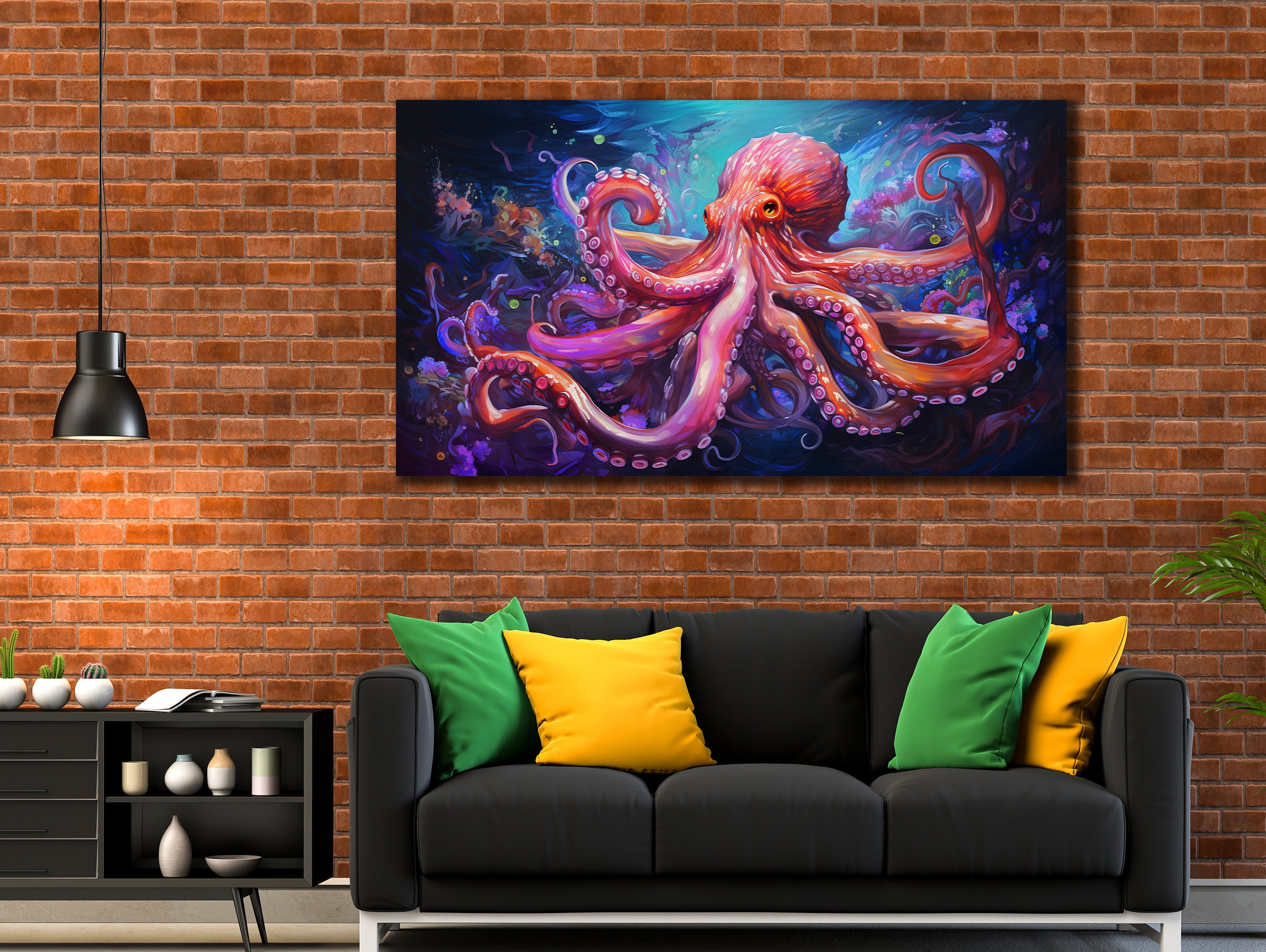 Colorful Octopus Oil Painting, Canvas Wall Art, Animals Wall Decor ...