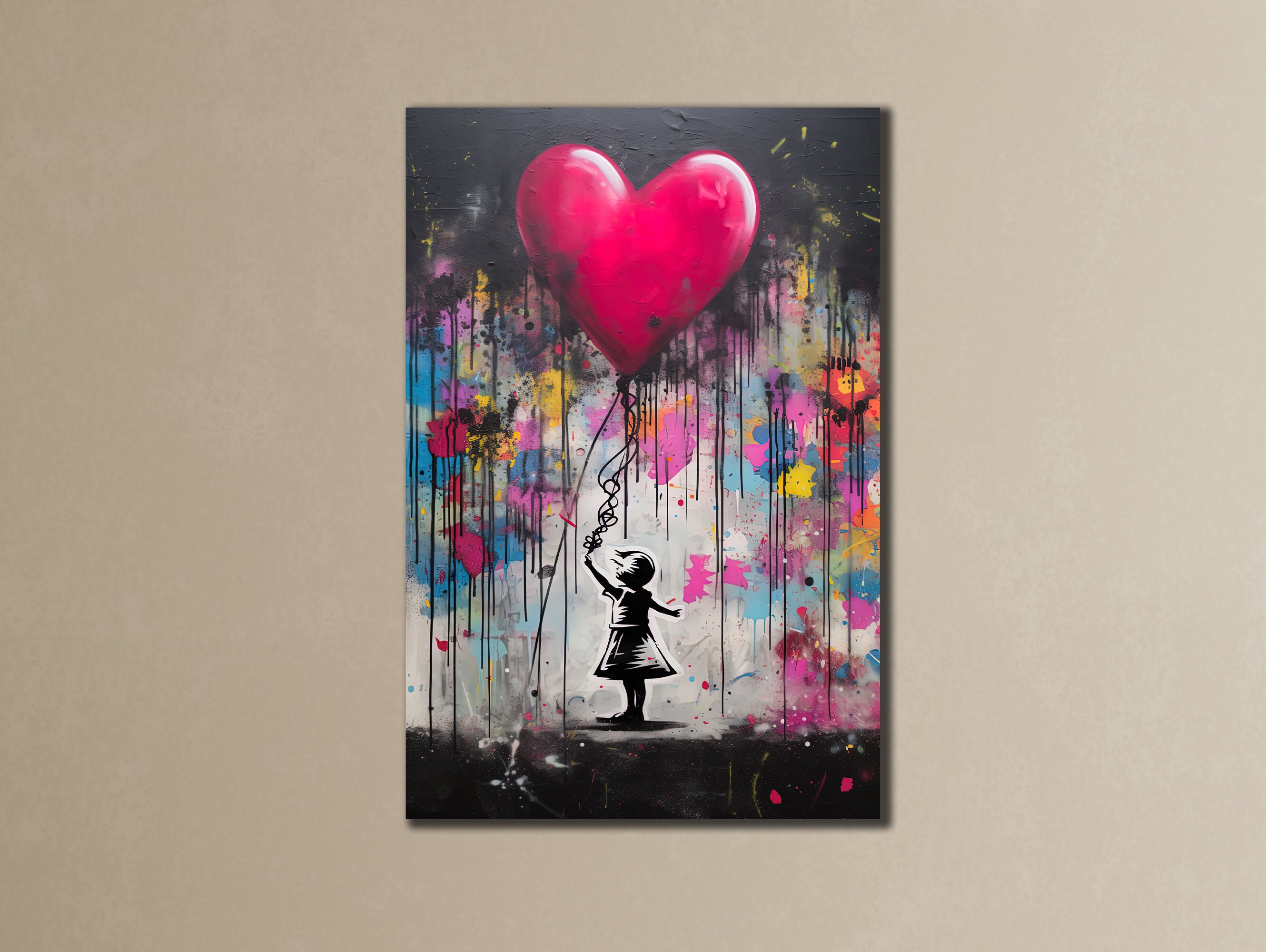 Banksy Pink Balloon Girl, Art Print Canvas, Street Graffiti Wall Art ...