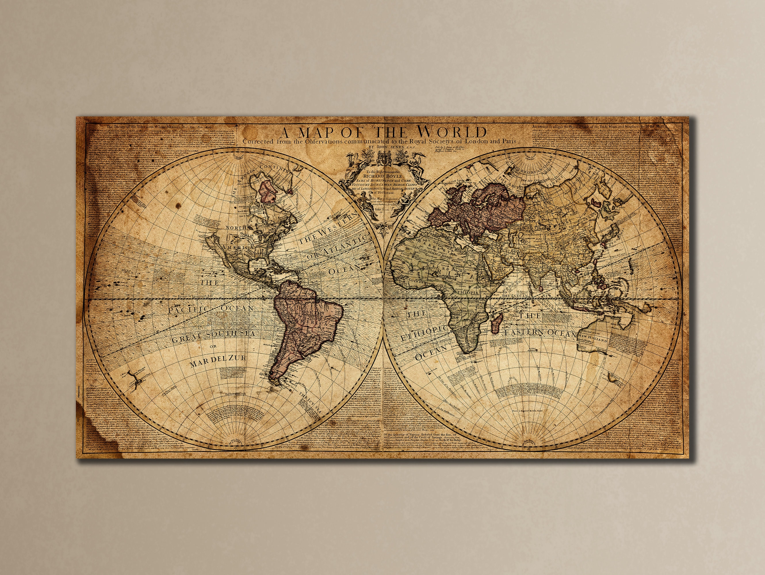 Vintage World Map Canvas Art, Old World Map, Old World Map Art Canvas, Vintage Map Canvas Art ...