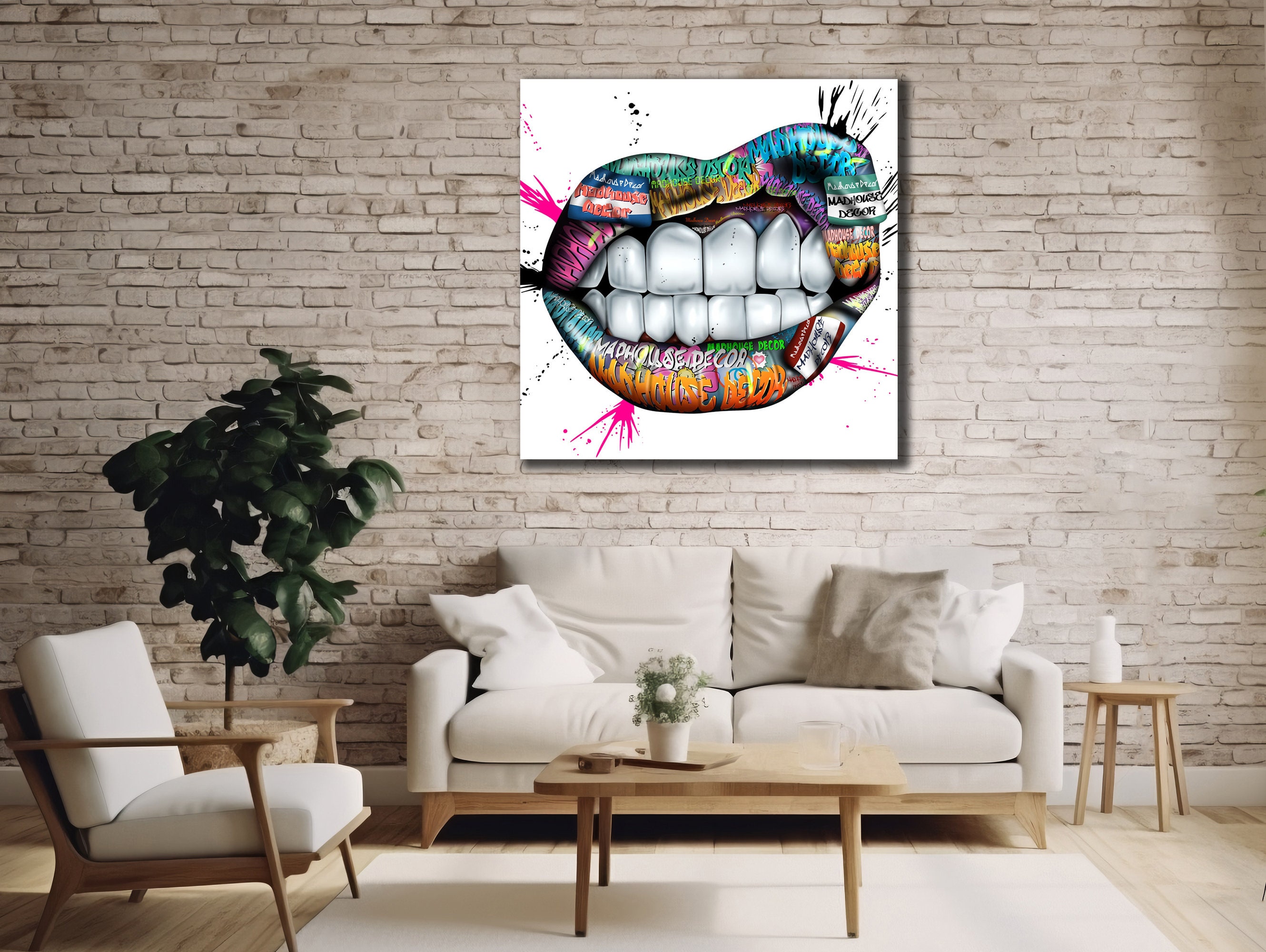 Graffiti Teeth Lips Painting Art, Graffiti Wall Decor, Teeth Canvas ...