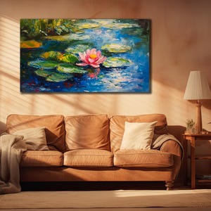 Pink Lotus Canvas Painting, Water Lily Wall Art, Ready to Hang - Etsy