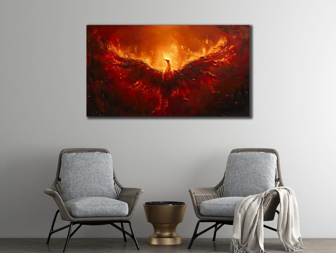 Simurgh Bird Canvas Art Print, Fire Bird Wall Art, Animals Wall Decor ...