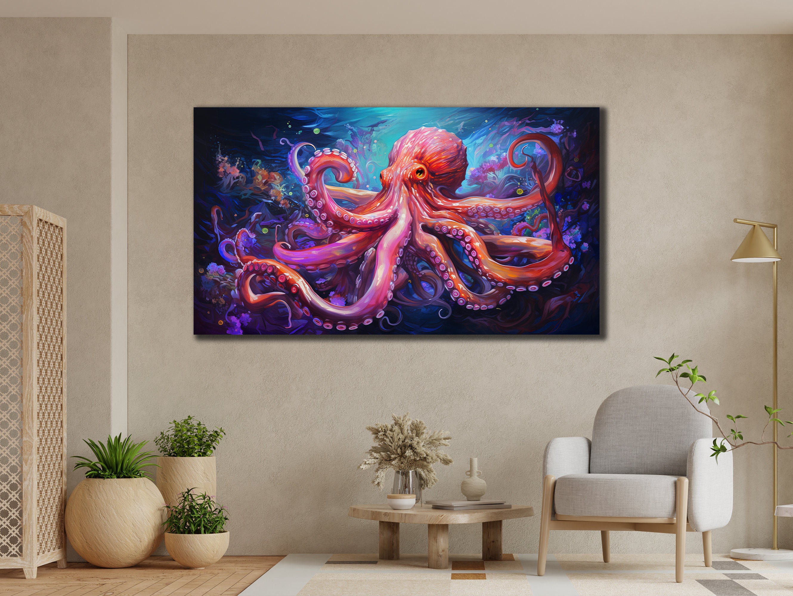 Colorful Octopus Oil Painting, Canvas Wall Art, Animals Wall Decor ...