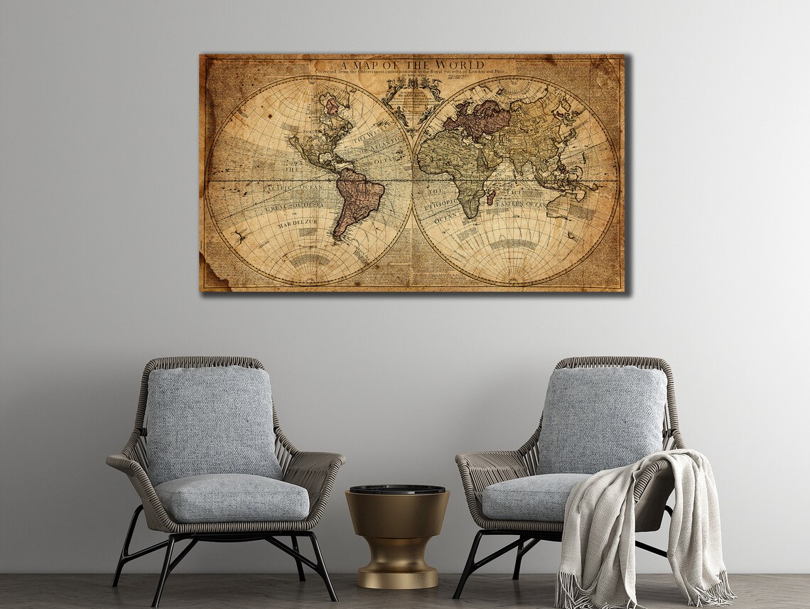 Vintage World Map Canvas Art, Old World Map, Old World Map Art Canvas ...