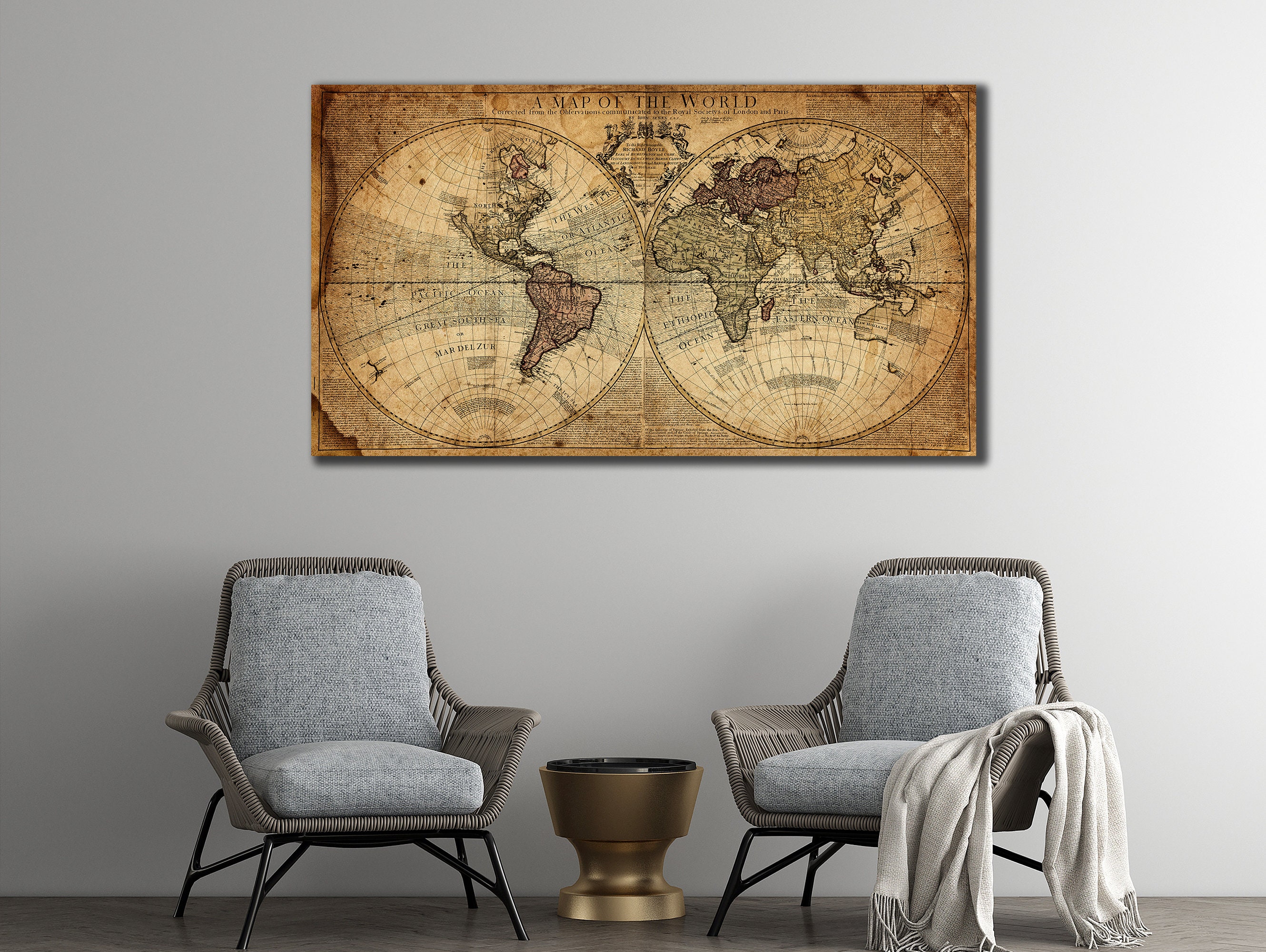 Vintage World Map Canvas Art, Old World Map, Old World Map Art Canvas ...