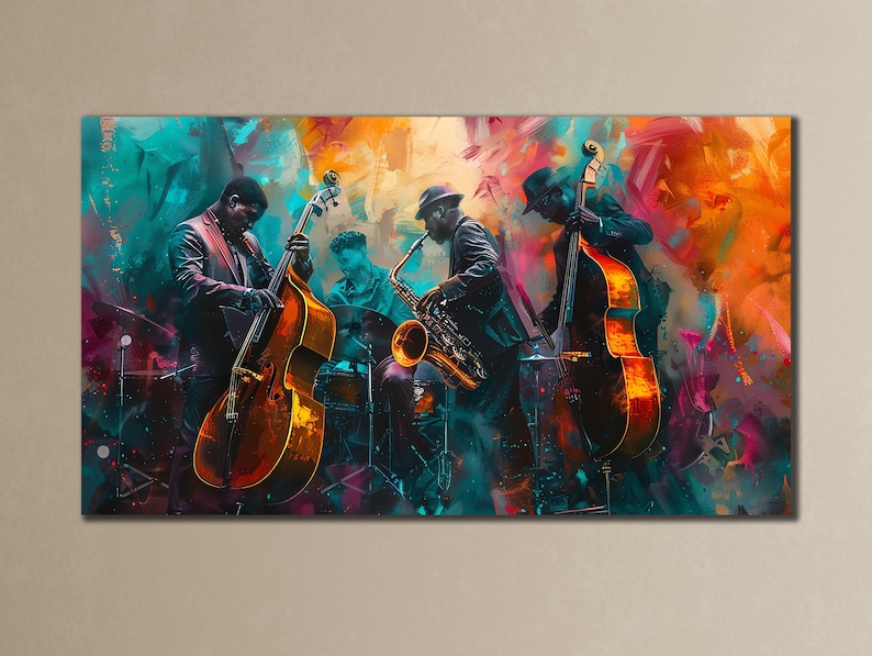 Colorful Jazz Band Oil Painting, Music Instrument Canvas Art Print - Etsy