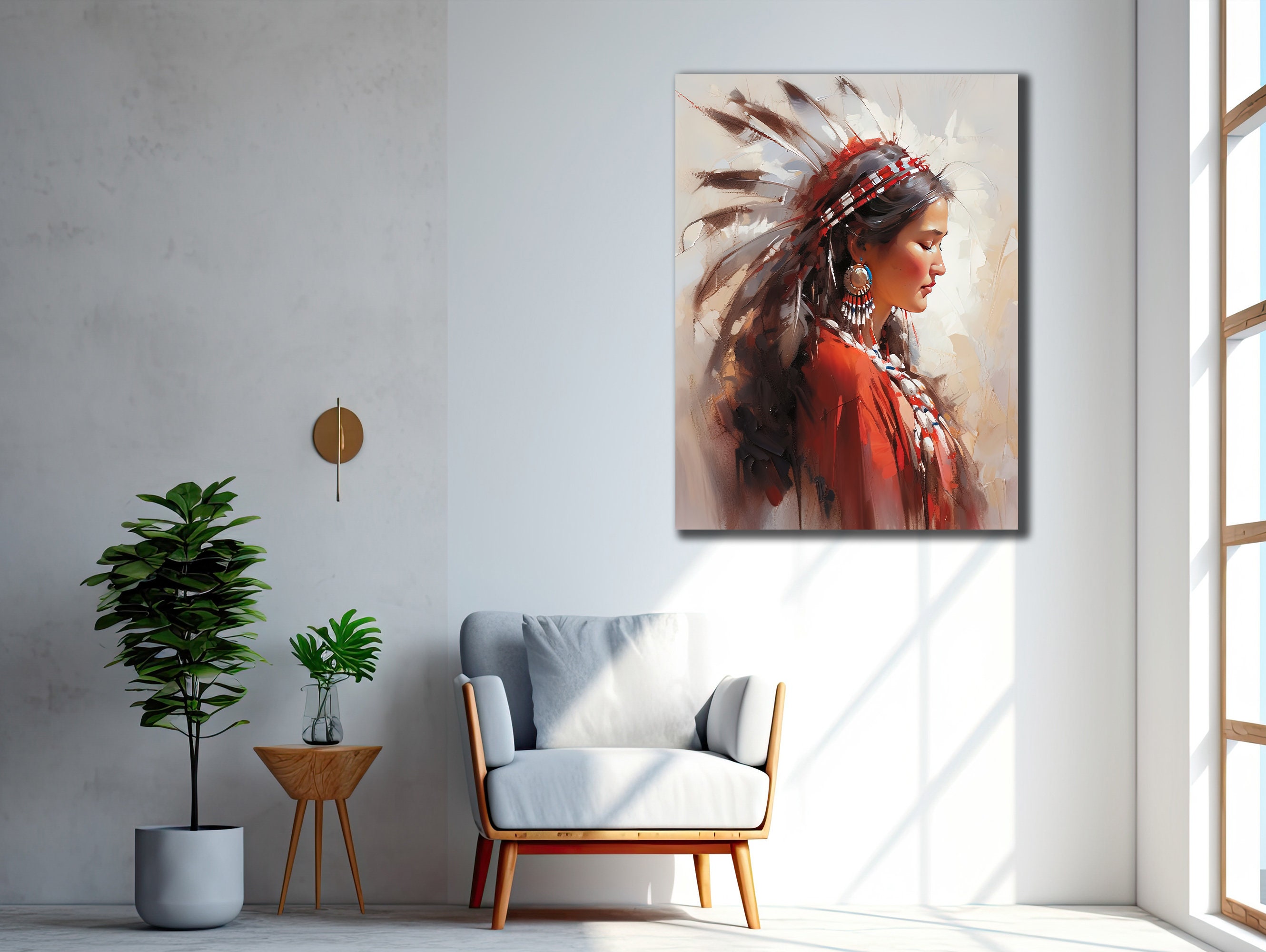 Native Warrior Canvas Art Print, Ethnic Wall Art, Spirit&girl Painting ...