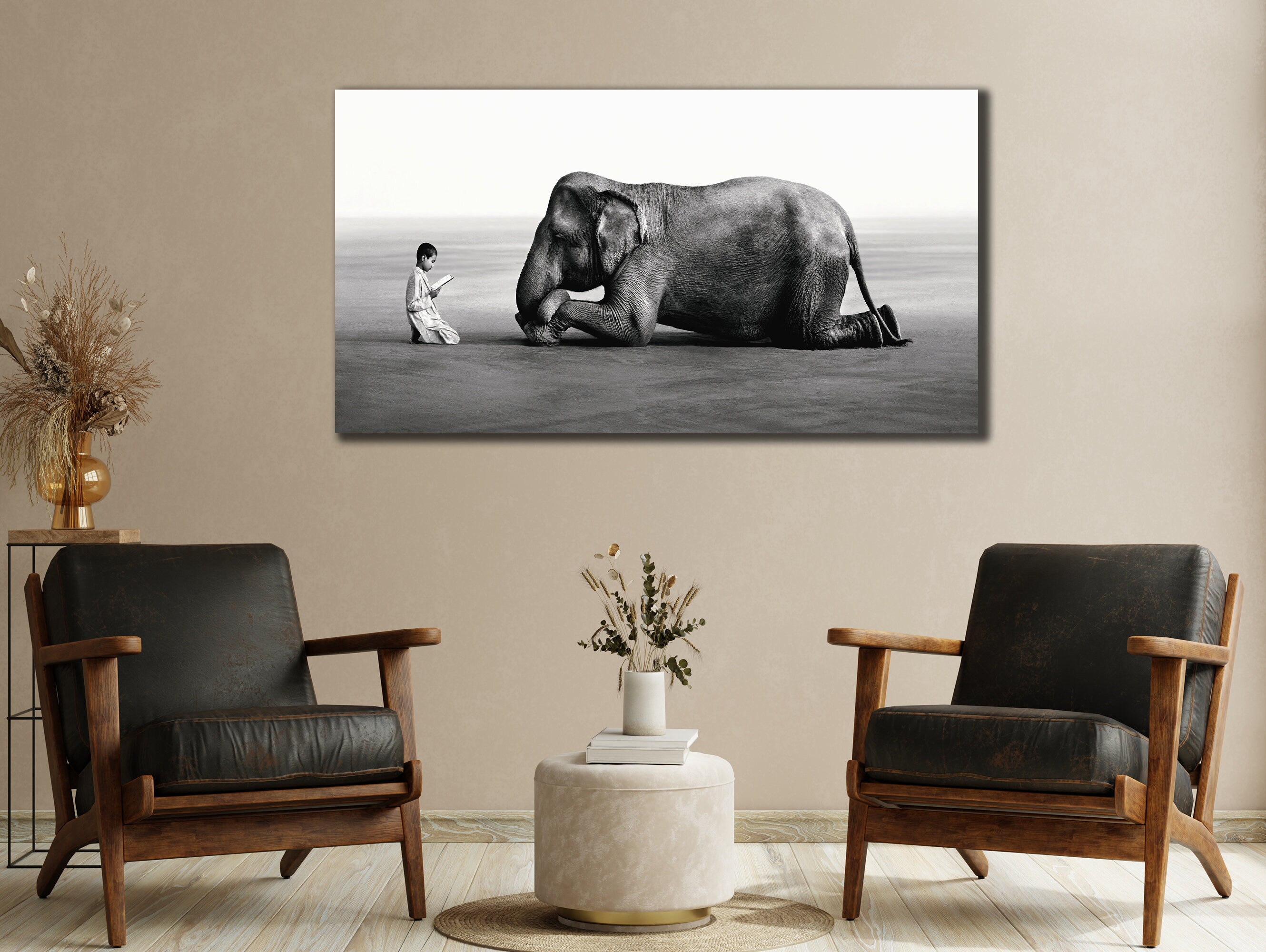 Boy Reading to Elephant Canvas Art, Elephant Print Wall Art, Office ...