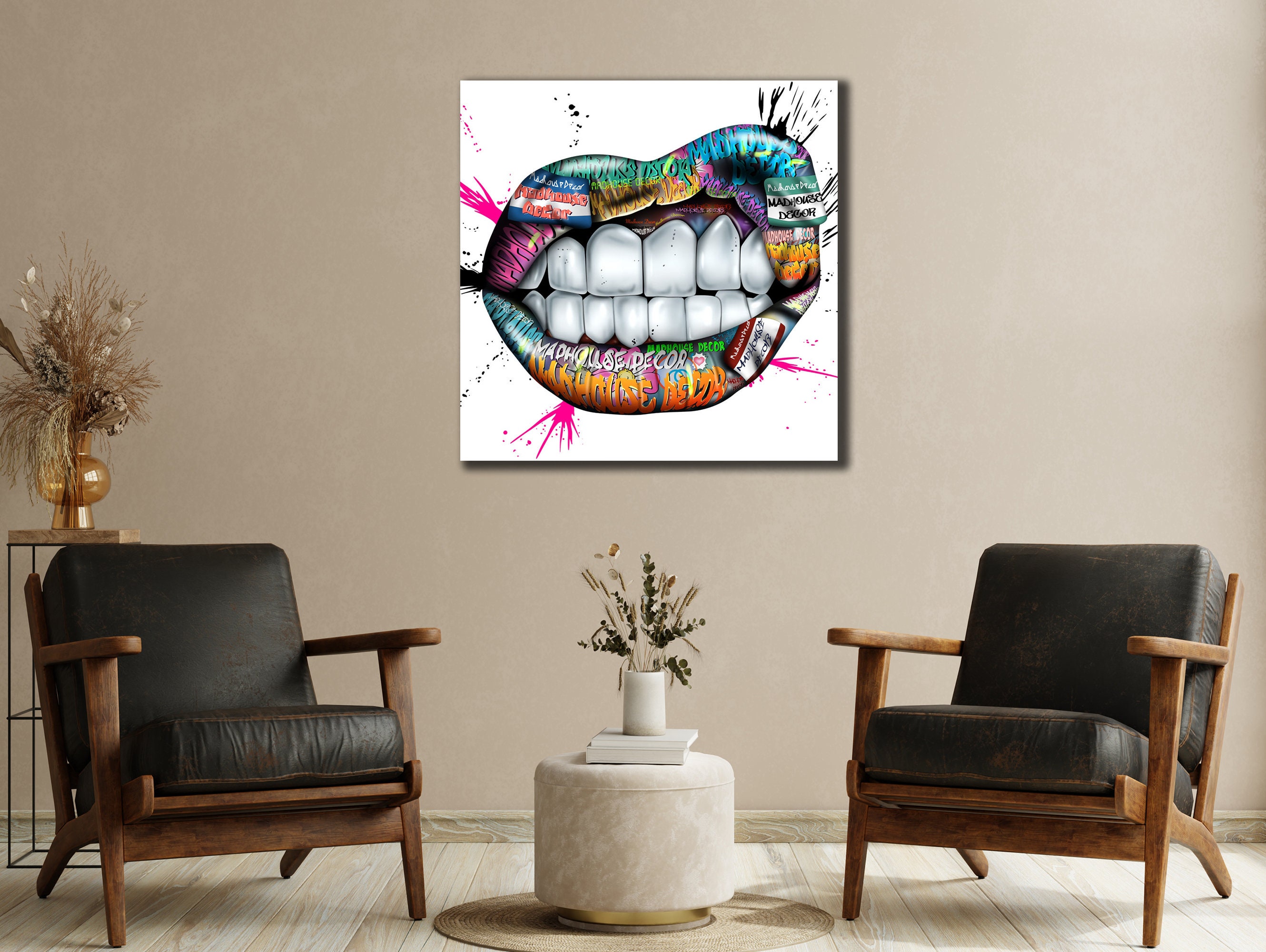 Graffiti Teeth Lips Painting Art, Graffiti Wall Decor, Teeth Canvas ...