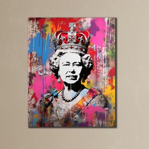 Banksy Queen Elizabeth Canvas, Graffiti Queen Canvas Printing, Modern ...