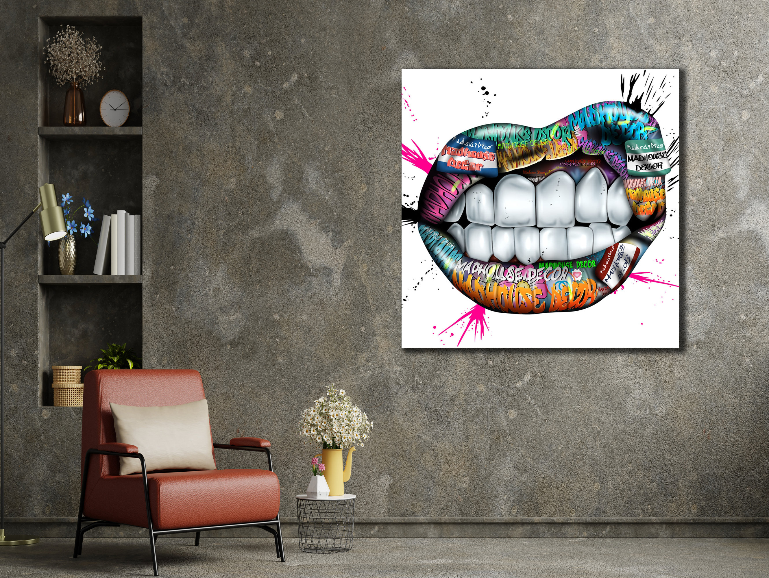Graffiti Teeth Lips Painting Art, Graffiti Wall Decor, Teeth Canvas ...