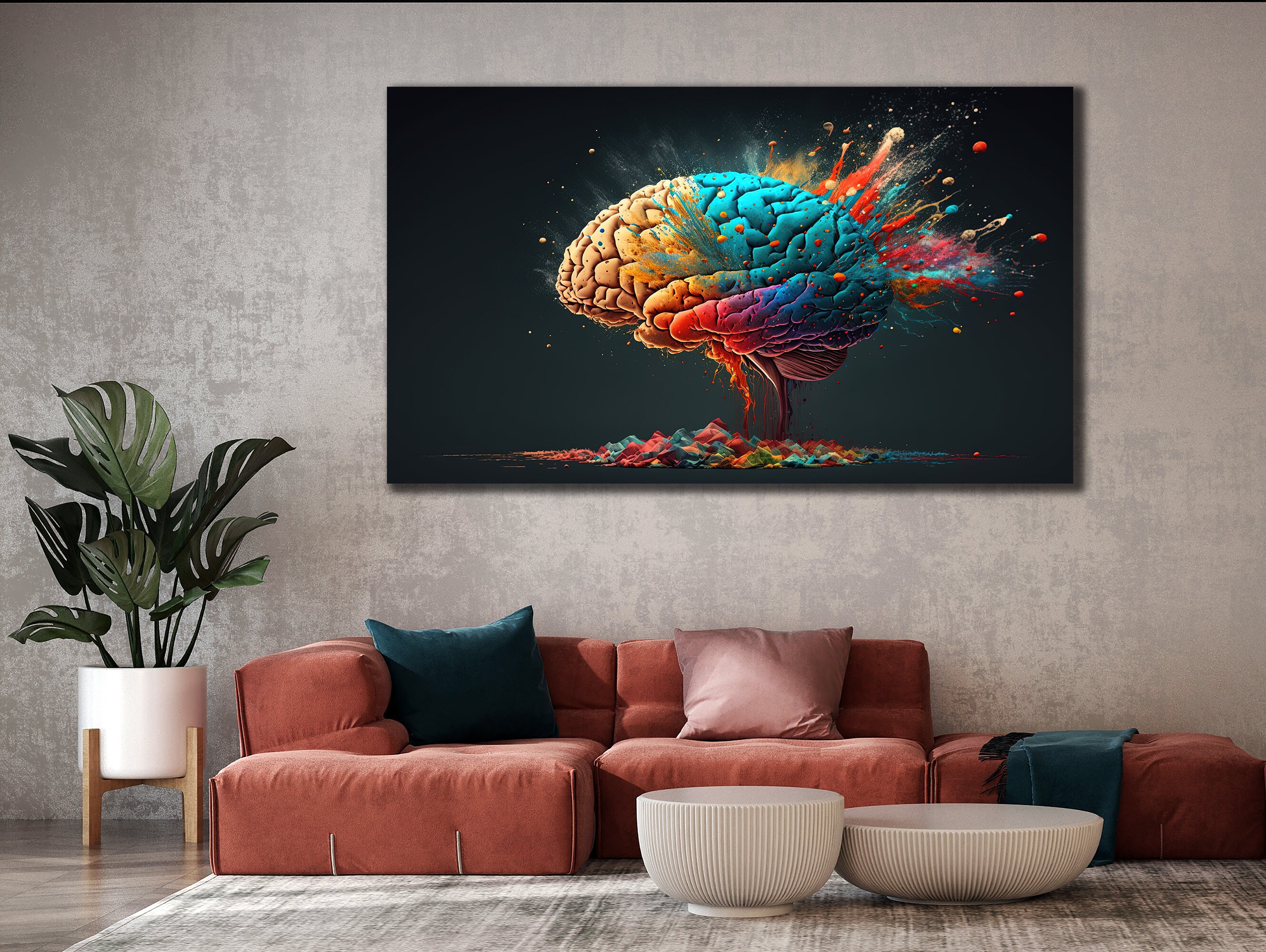 Colorful Brain Wall Art, Elegant Wall Decor, 3D Brain Canvas Print Art ...