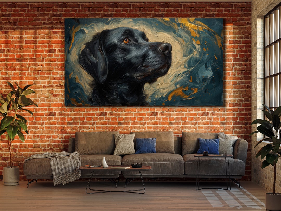Dog Canvas Painting, Black Dog Print Art, Animal Wall Art, Painting on ...