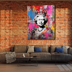 Banksy Queen Elizabeth Canvas, Graffiti Queen Canvas Printing, Modern ...