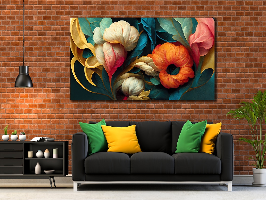 Colorful Flower Wall Art, Elegant Flower Wall Decor, Floral Canvas ...