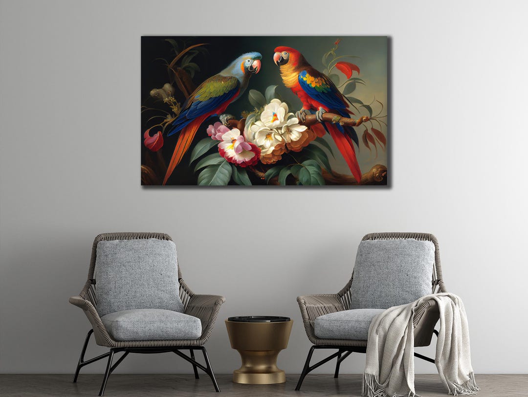 Colorful Parrot Oil Painting, Canvas Wall Art, Animals Wall Decor ...