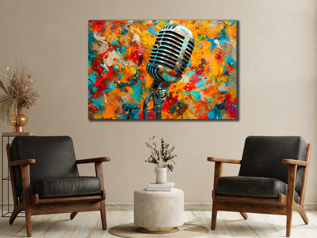 Microphone Wall Art, Musicians Canvas Printing, Colorful Microphone ...