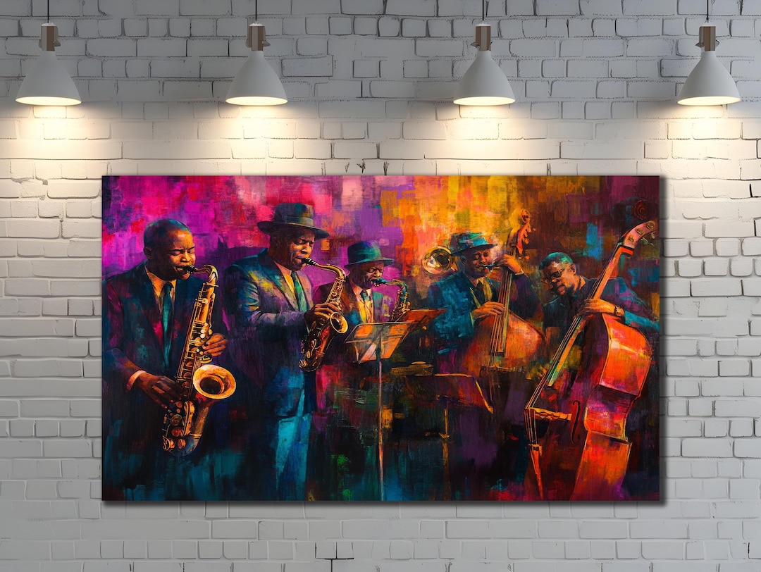 Jazz Band Painting on Canvas, Music Canvas Art Print, Colorful Wall Art ...
