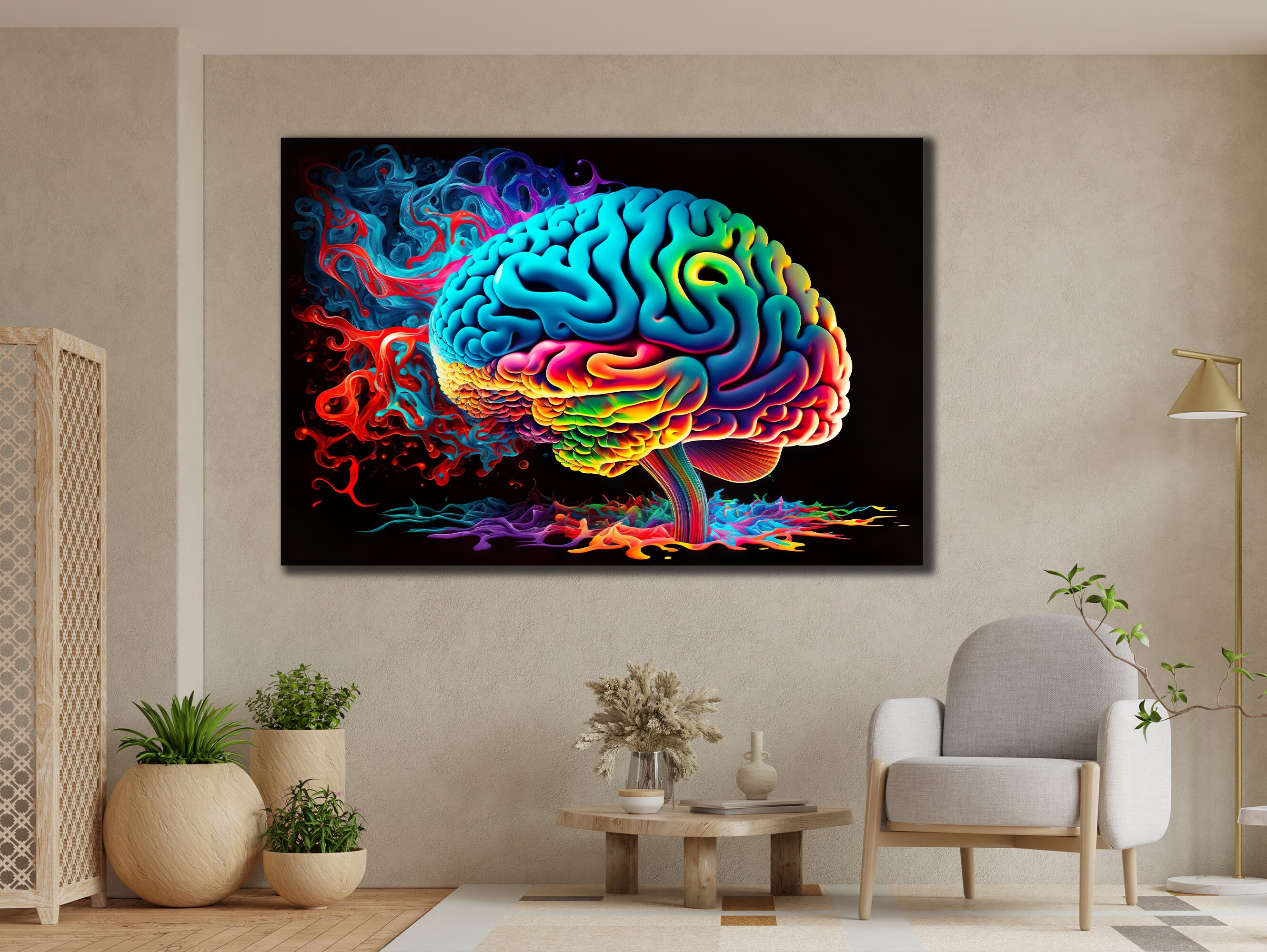 Colorful Brain Wall Art, Elegant Wall Decor, 3D Brain Canvas Print Art ...