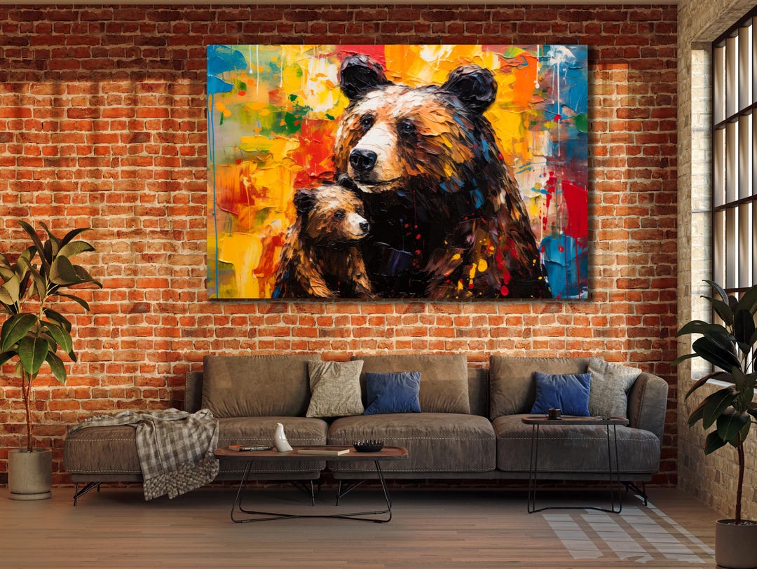 Grizzly Bear Wall Art, Animals Wall Decor,bear Family Canvas, Print ...