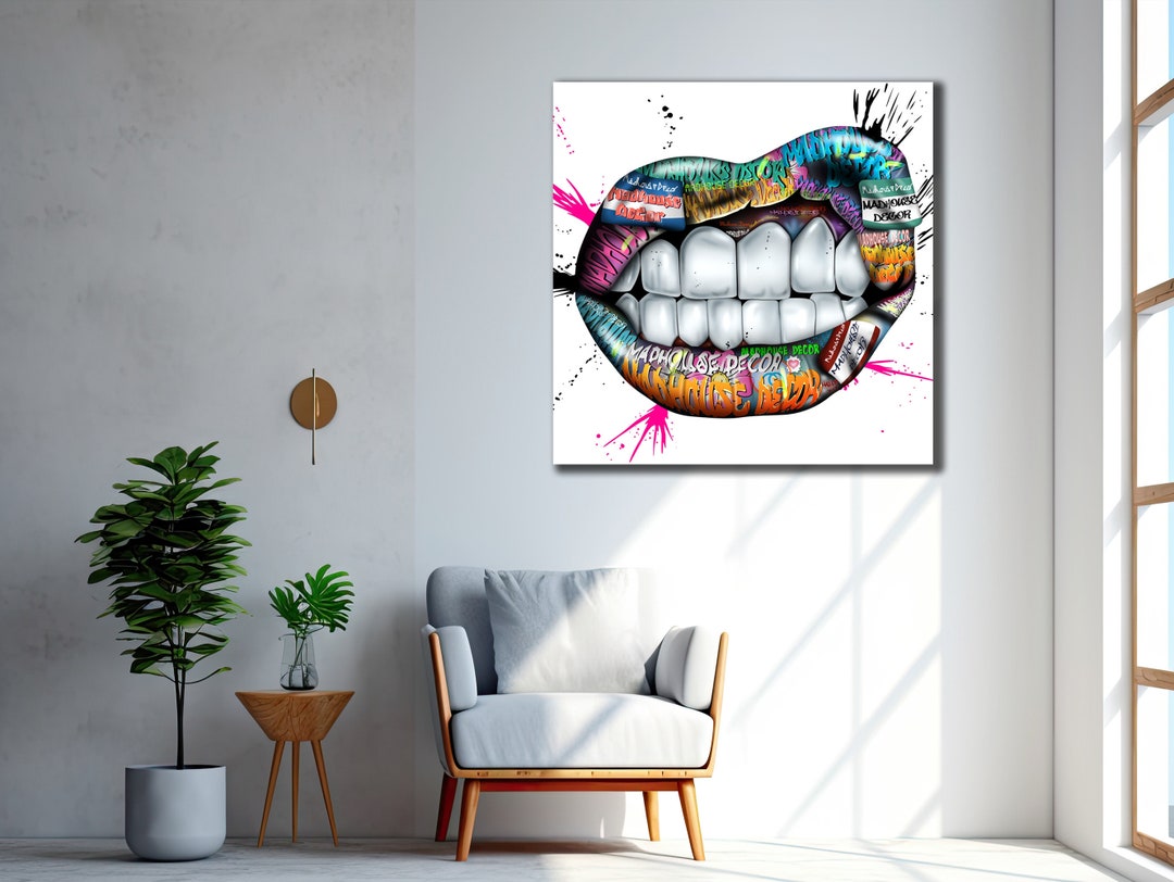 Graffiti Teeth Lips Painting Art, Graffiti Wall Decor, Teeth Canvas ...