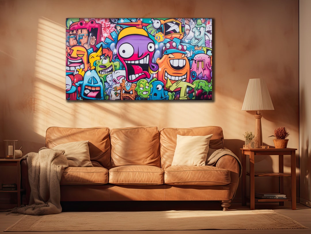 Figurative Cartoon Canvas Art, Graffiti Printed Canvas, Kids Room Decor ...