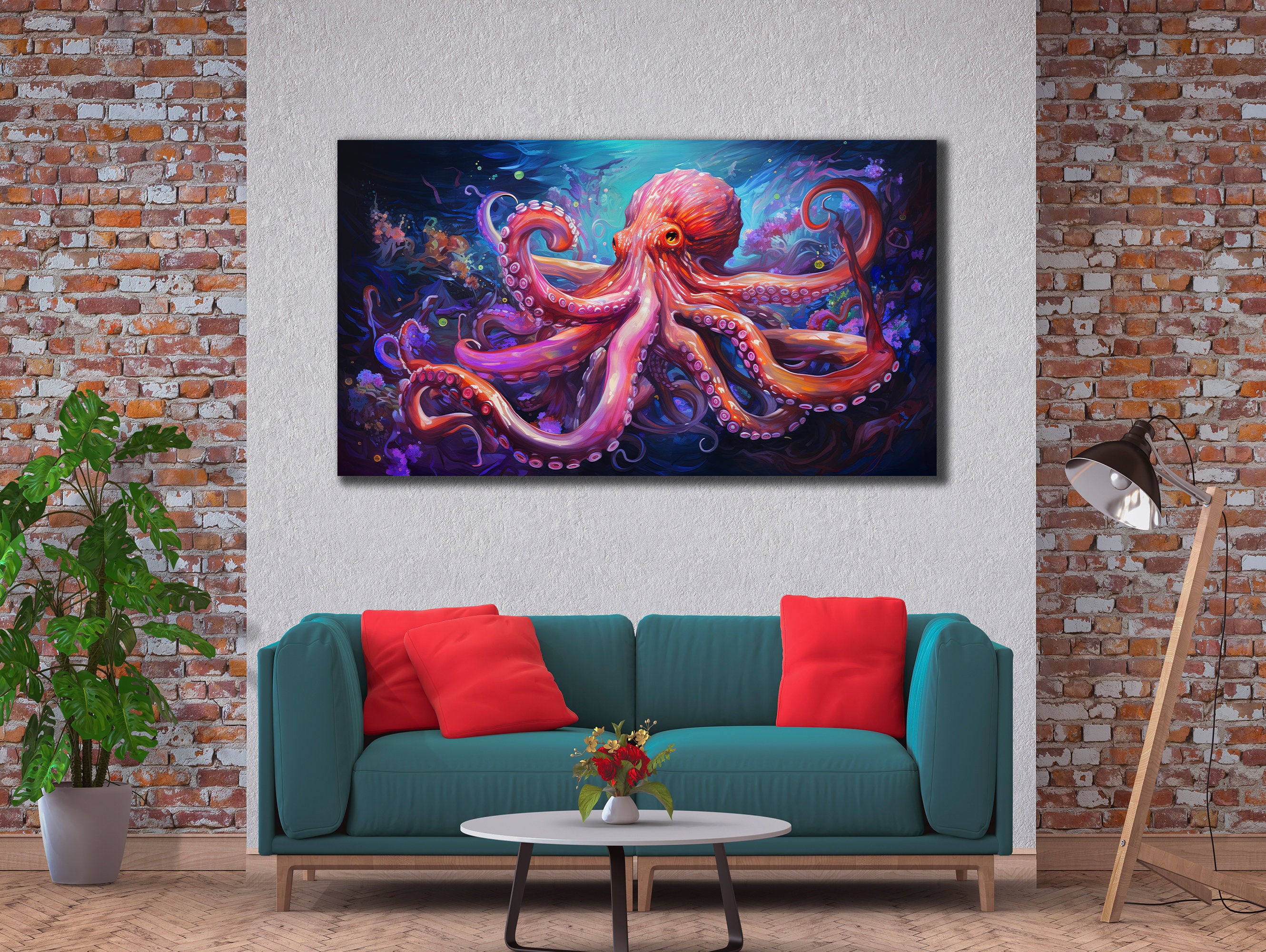 Colorful Octopus Oil Painting, Canvas Wall Art, Animals Wall Decor ...