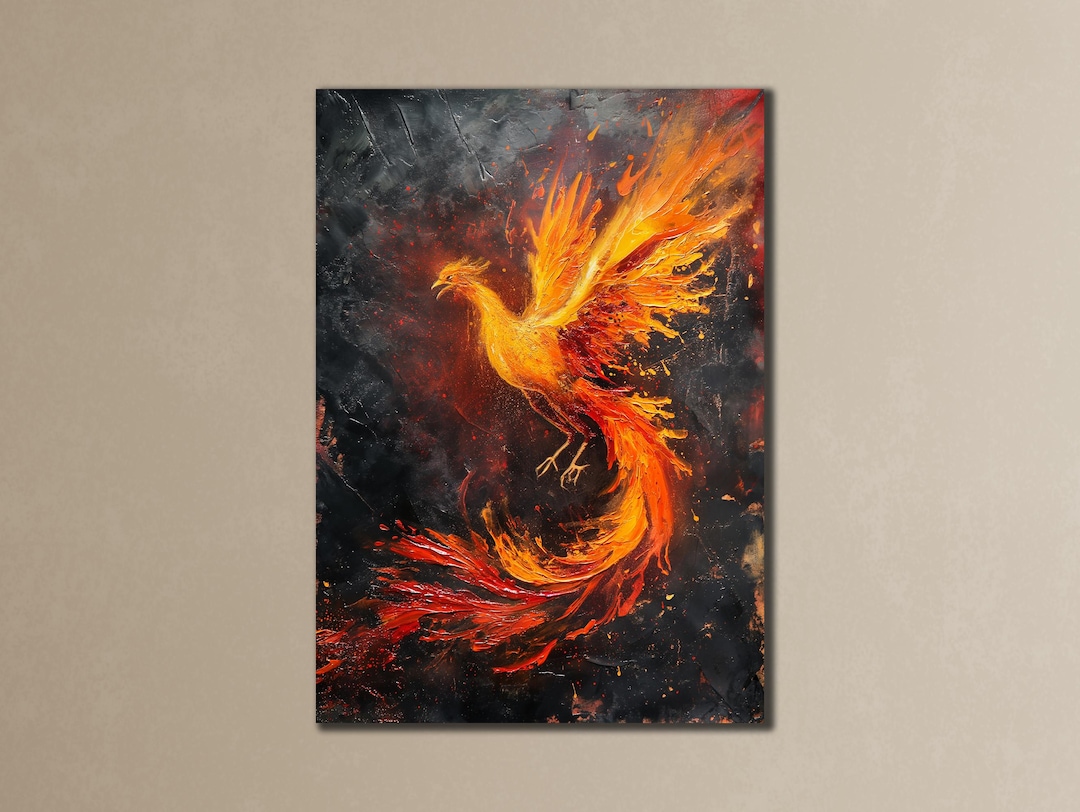 Phoenix Bird Canvas Painting,simurgh Bird Print Art, Fire Bird Wall Art ...