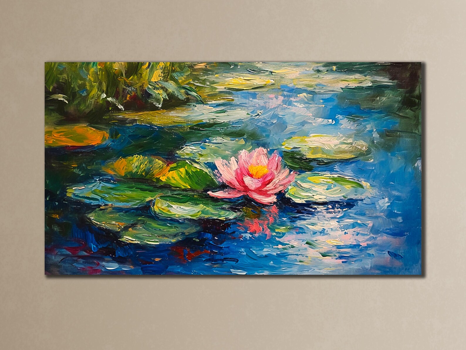 Pink Lotus Canvas Painting, Water Lily Wall Art, Ready to Hang - Etsy