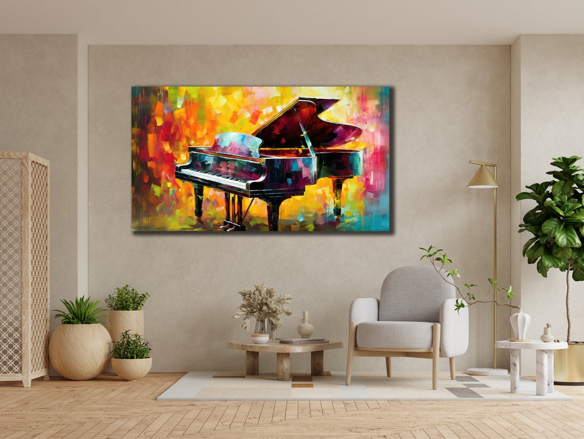 Piano Wall Art, Musicians Canvas Printing, Colorful Wall Decor, Dining ...