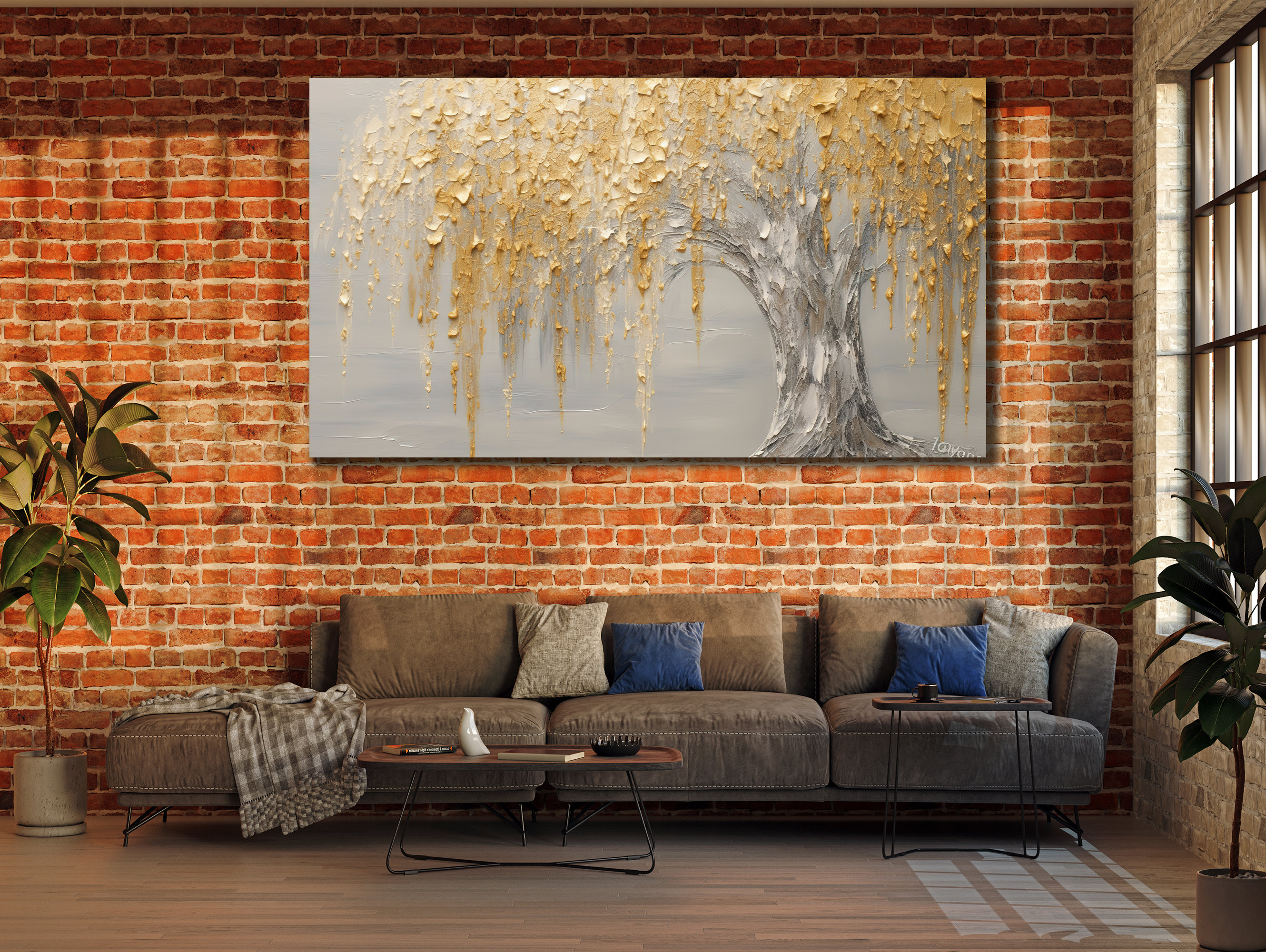 Golden Tree Wall Art, Gold Tree Canvas Print Art, Oil Painting Art ...