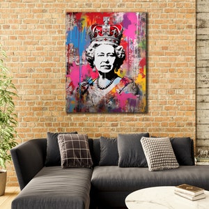 Banksy Queen Elizabeth Canvas, Graffiti Queen Canvas Printing, Modern ...