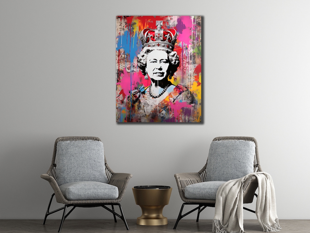 Banksy Queen Elizabeth Canvas, Graffiti Queen Canvas Printing, Modern ...