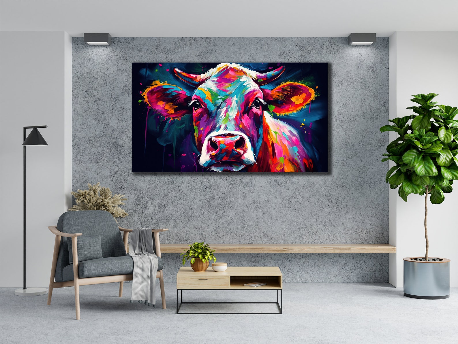 Colorful Cow Canvas Print, Cow Oil Painting Canvas, Farm Animal Wall ...