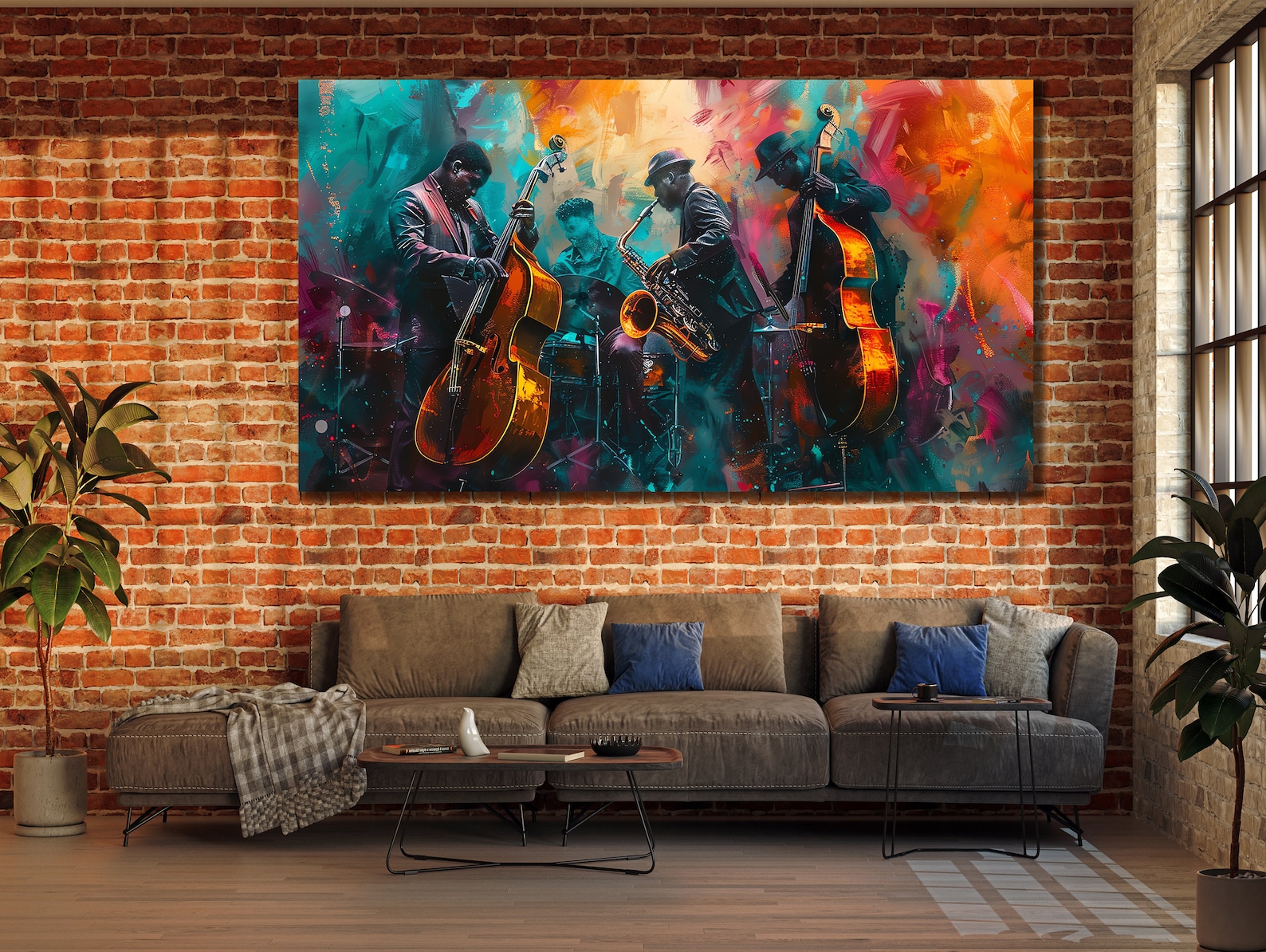 Colorful Jazz Band Oil Painting, Music Instrument Canvas Art Print - Etsy