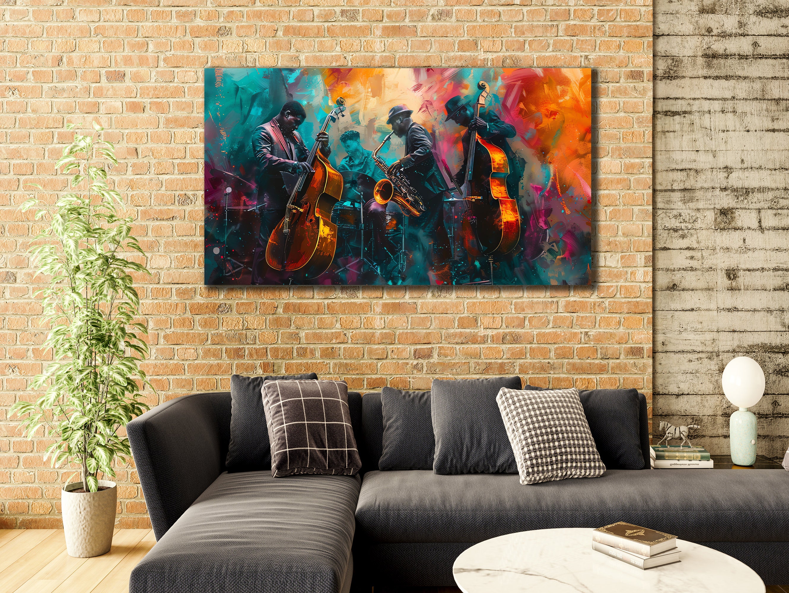 Colorful Jazz Band Oil Painting, Music Instrument Canvas Art Print - Etsy