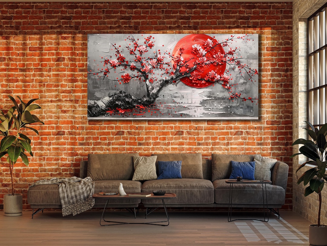 Moon Over the Tree Wall Art, Sakura Tree Wall Decor, Cherry Blossom ...