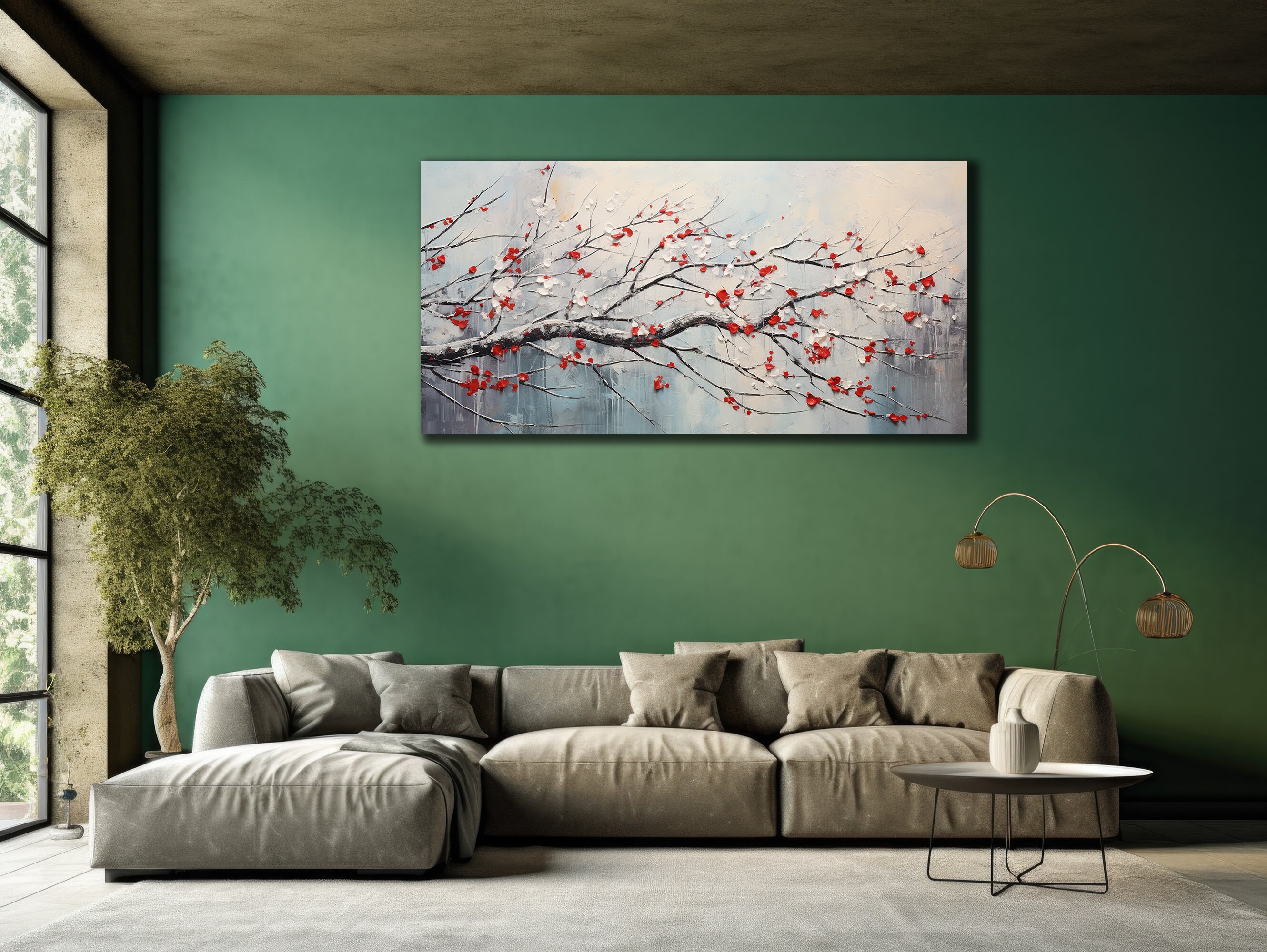 Red Flower Canvas Wall Art, Sakura Tree Wall Decor, Cherry Blossom ...